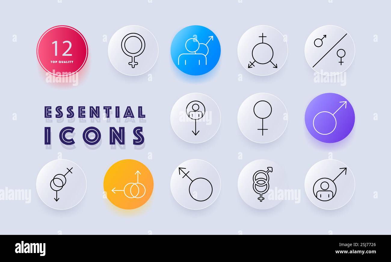 Gender set icon. Female symbol, gender identity, equality, inclusivity ...