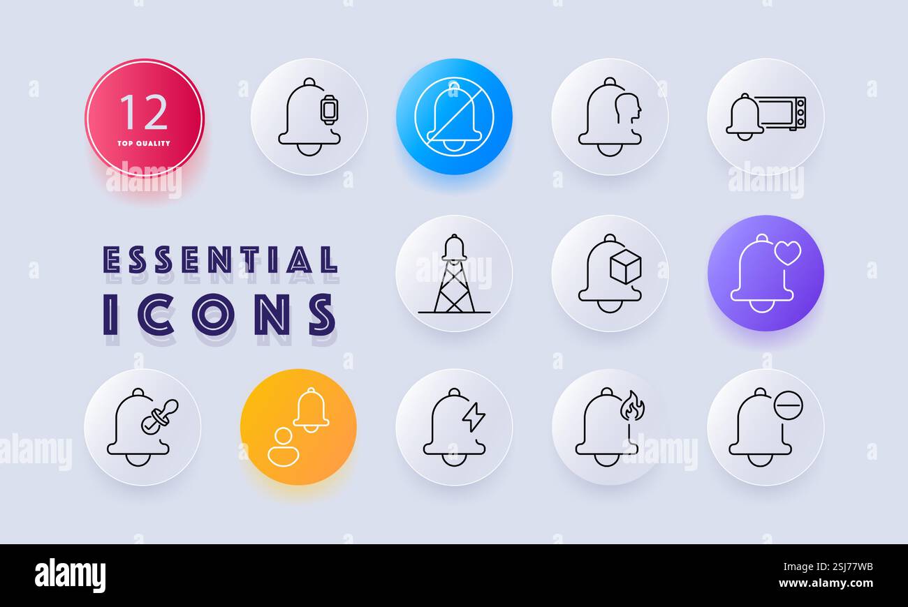 Notification system set icon. Mobile alert, disabled notification ...