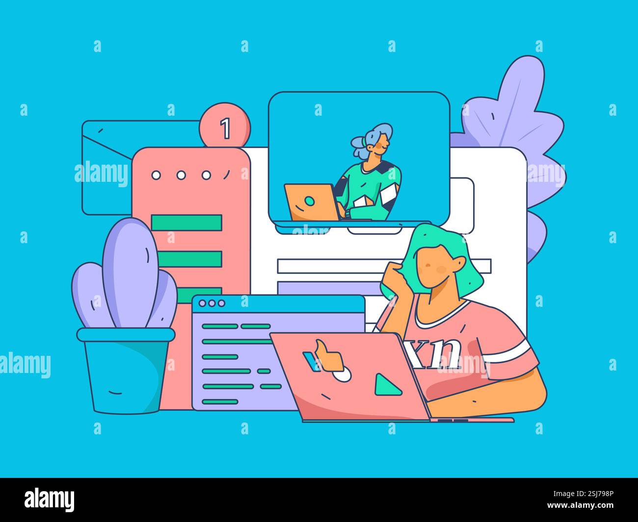 Flat vector illustration of business people operating work scene Stock ...