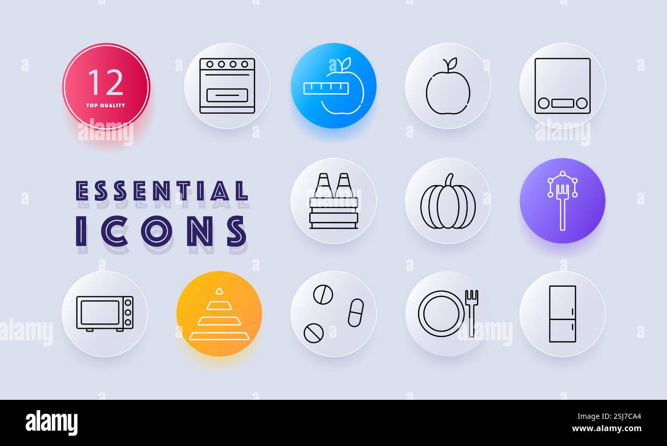 Food and diet set icon. Cooking, nutrition, fresh produce, meal ...