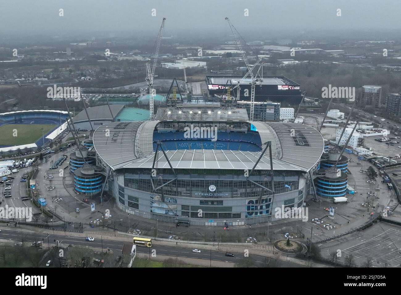 Manchester, UK. 11th Feb, 2025. An aerial view of the Etihad Stadium ...
