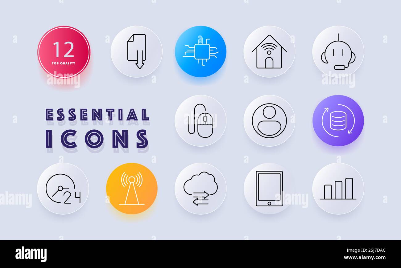 Data and AI set icon. Cloud storage, AI integration, automation ...