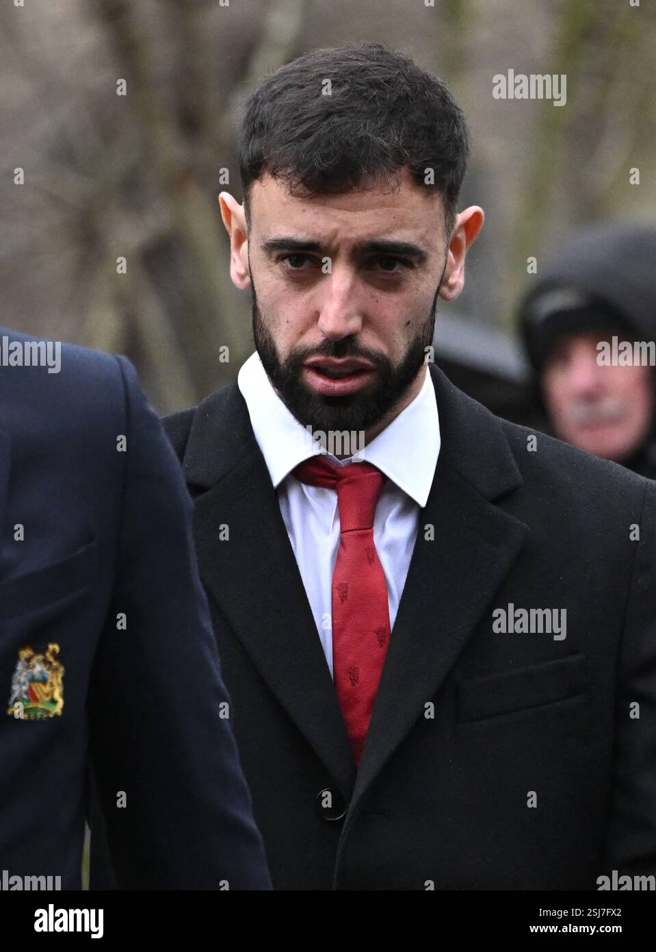 Manchester, UK. February 11th, 2025. Bruno Fernandes at the funeral of ...