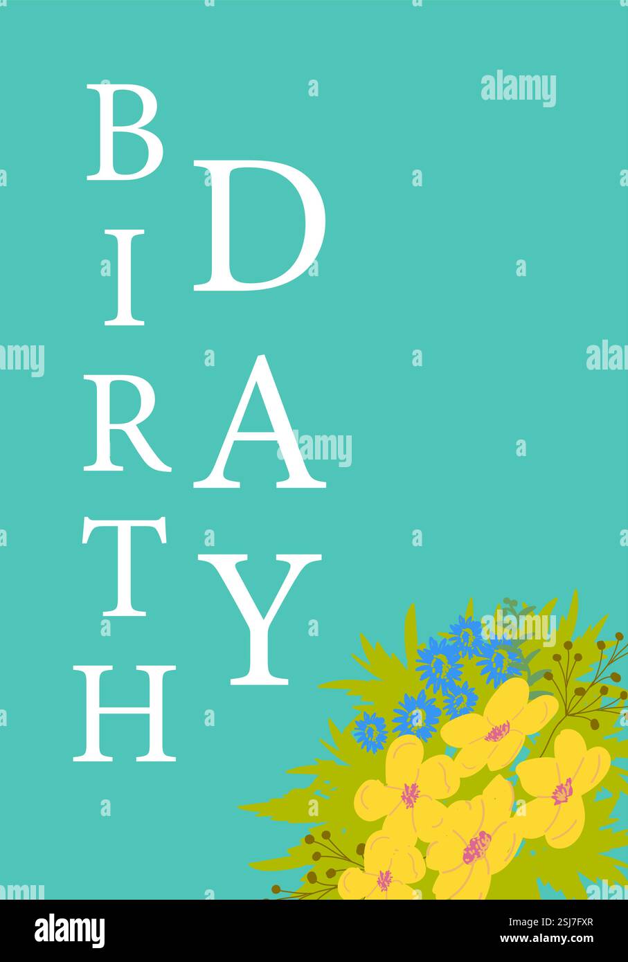 Vertical birthday greeting card with floral design on turquoise ...