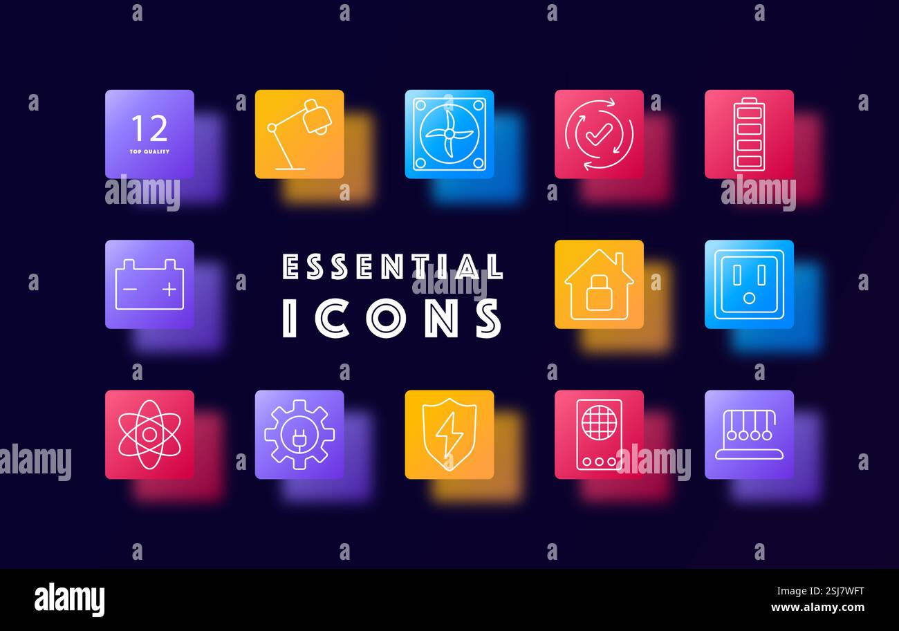 Energy set icon. Battery, wind turbine, renewable energy, solar panel ...