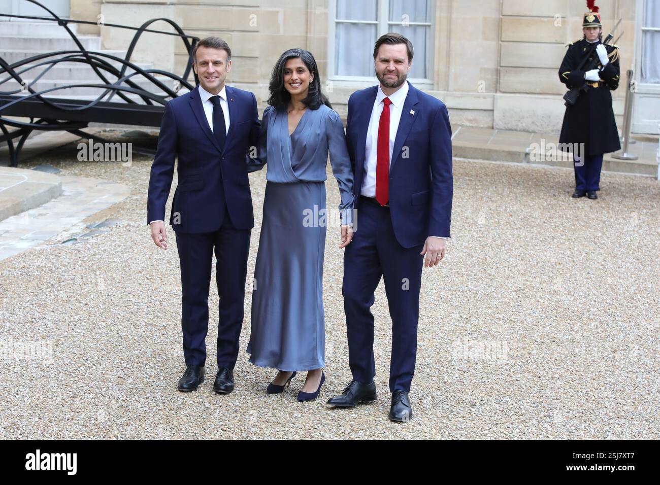 Paris, France on 11 february 2025, M. Emmanuel Macron, Mme Usha Vance ...