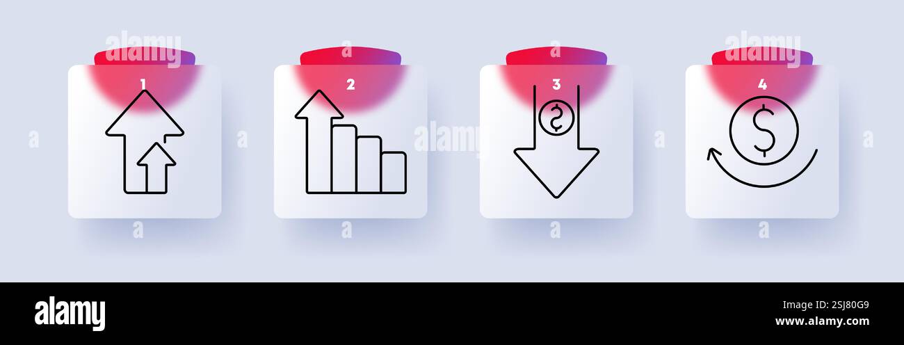 Finance and investment set icon. Growth arrow, stock increase, currency ...