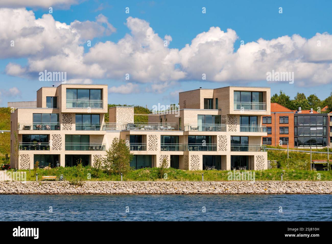 Modern waterfront apartment building along Alssund strait in Sønderborg ...