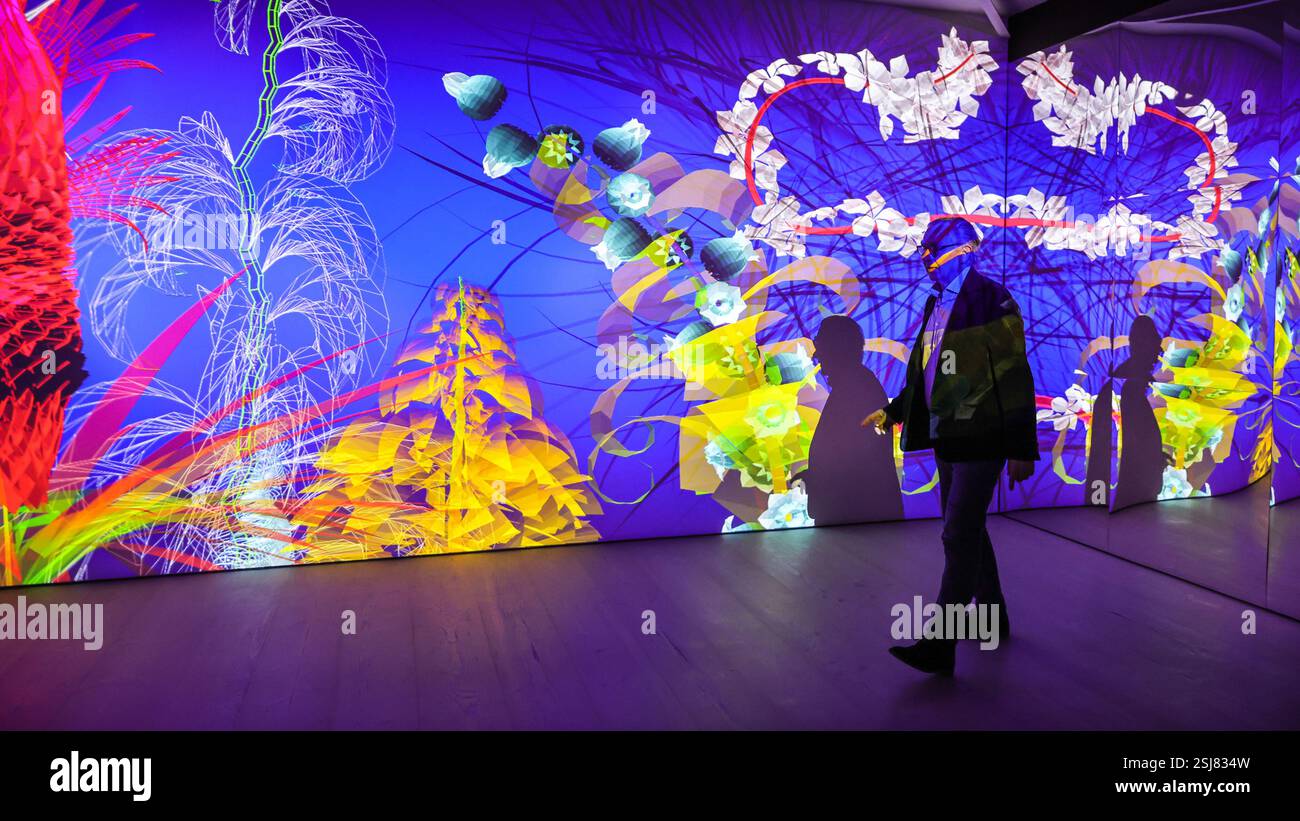 London, UK. 11th Feb, 2025. Artist Miguel Chevalier, immersed in his ...