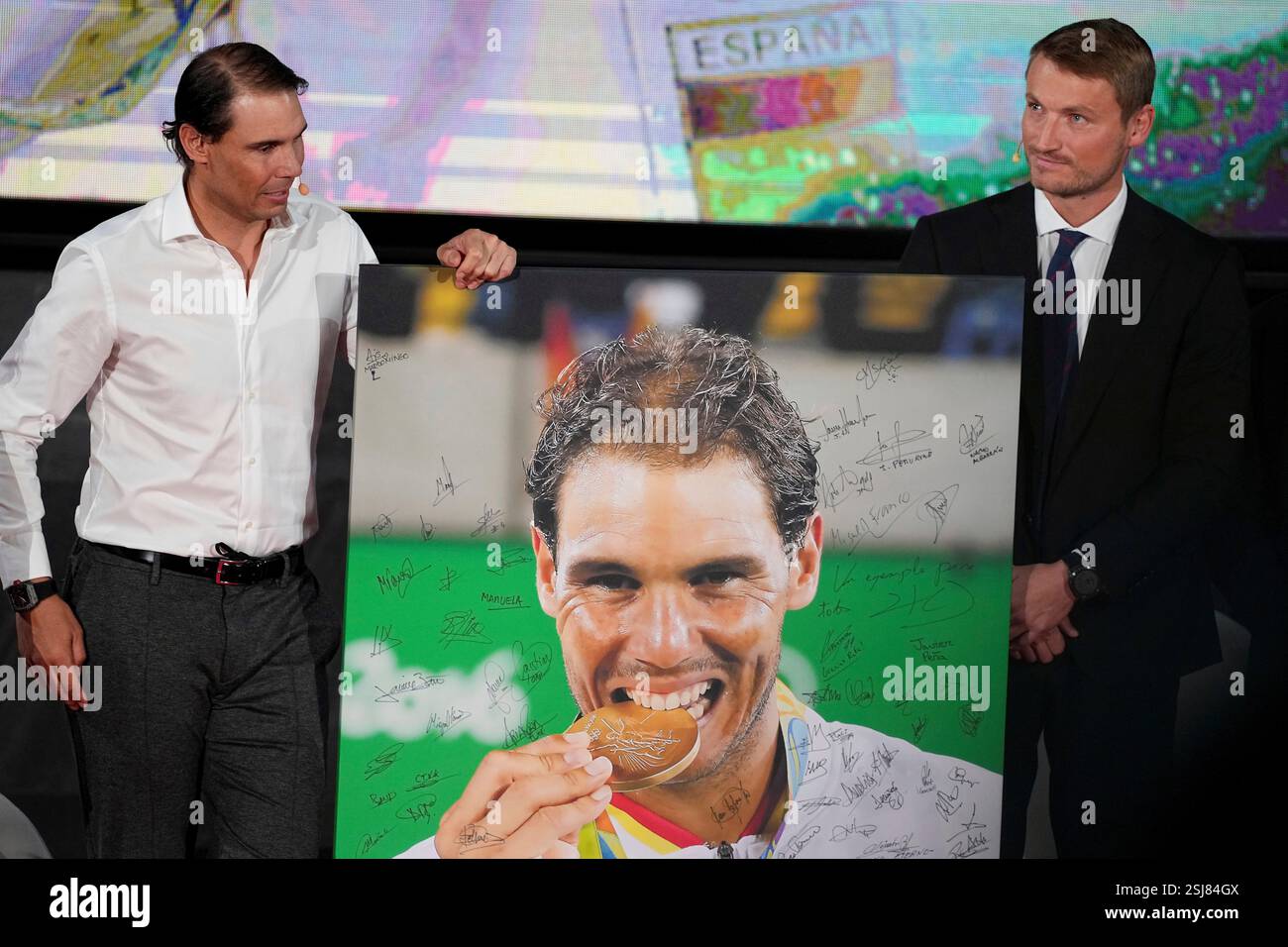 Rafael Nadal and Marcus Cooper during a tribute of Rafael Nadal ...
