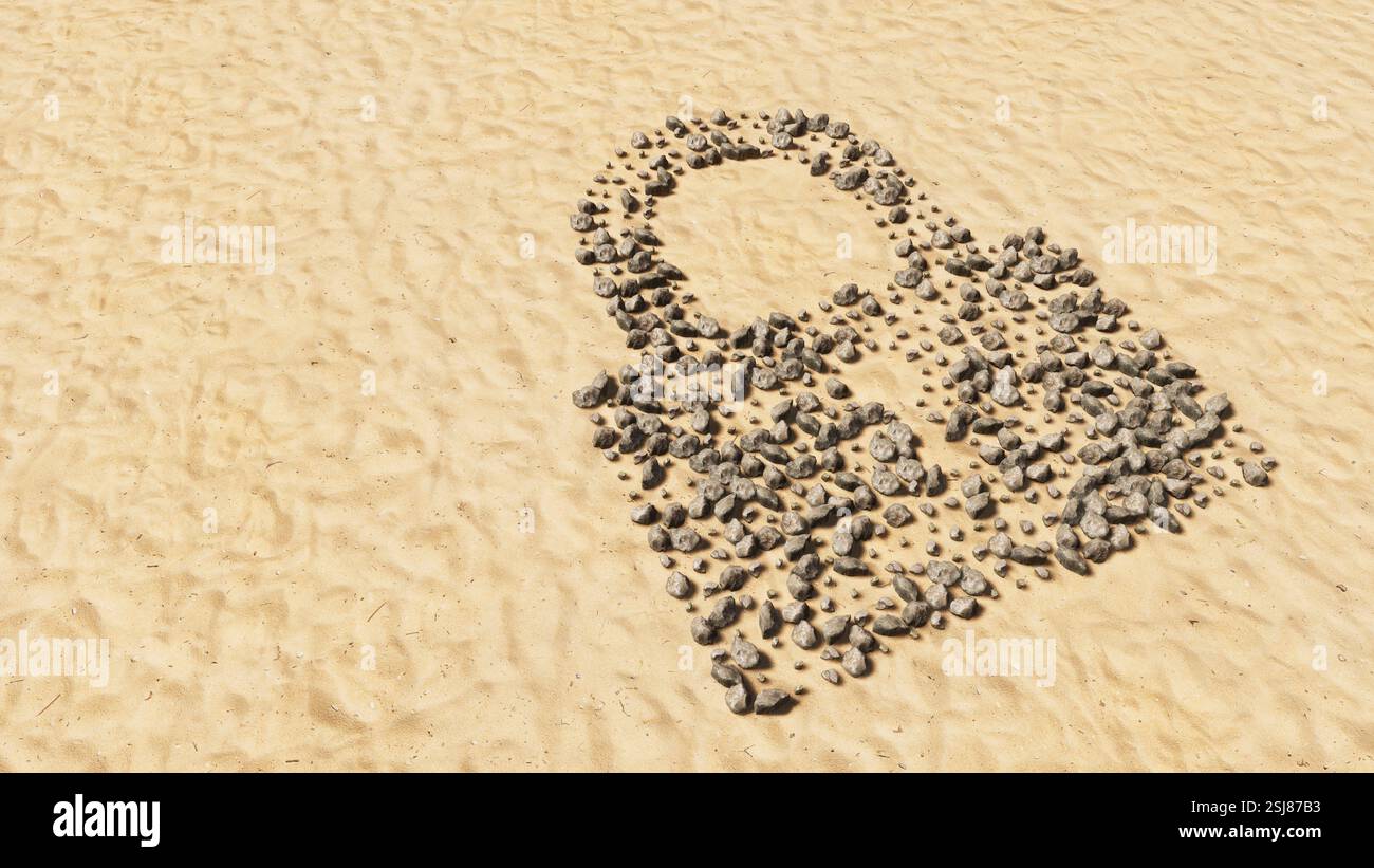 Concept or conceptual stones on beach sand handmade symbol shape ...