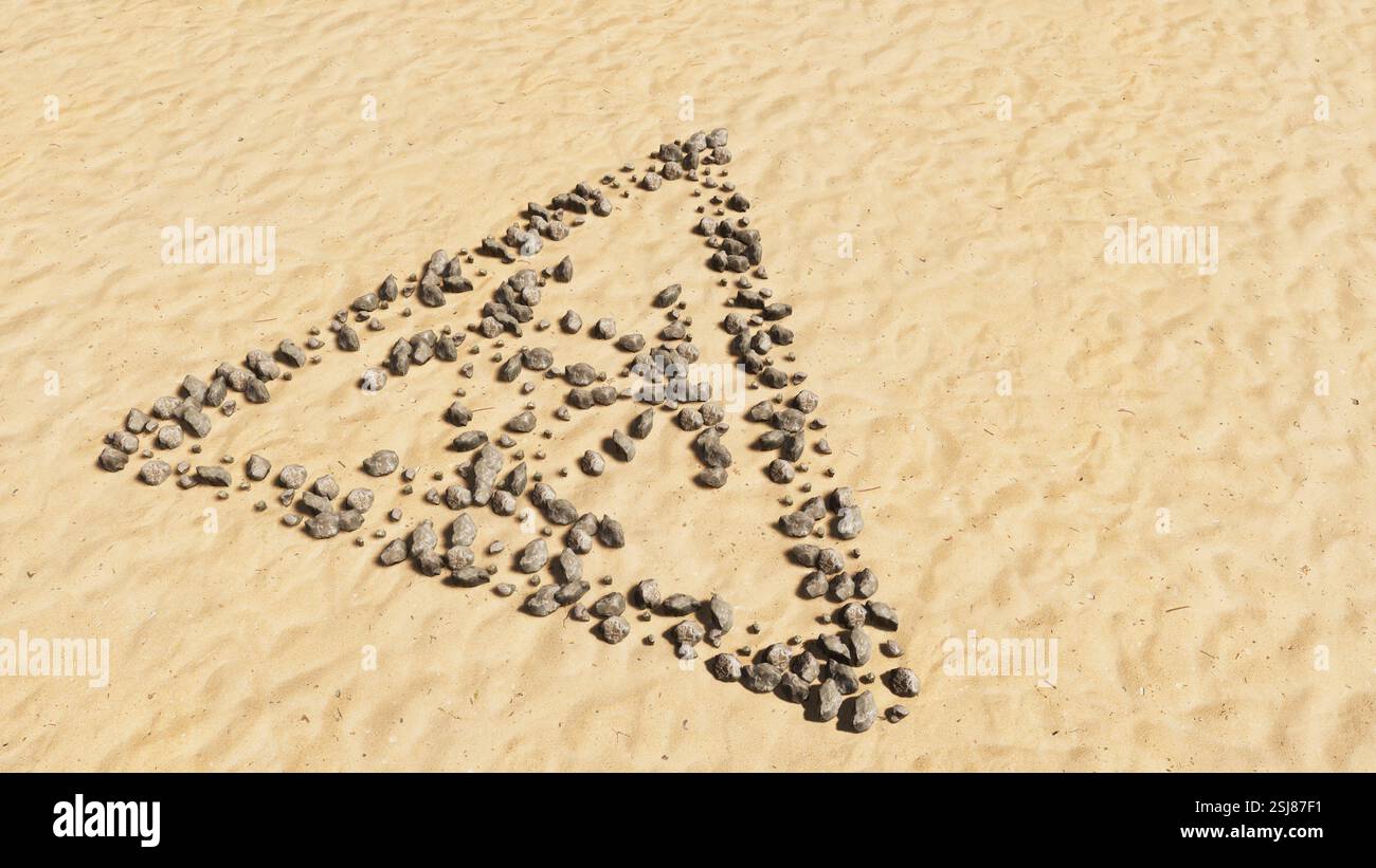Concept conceptual stones on beach sand handmade symbol shape, golden ...