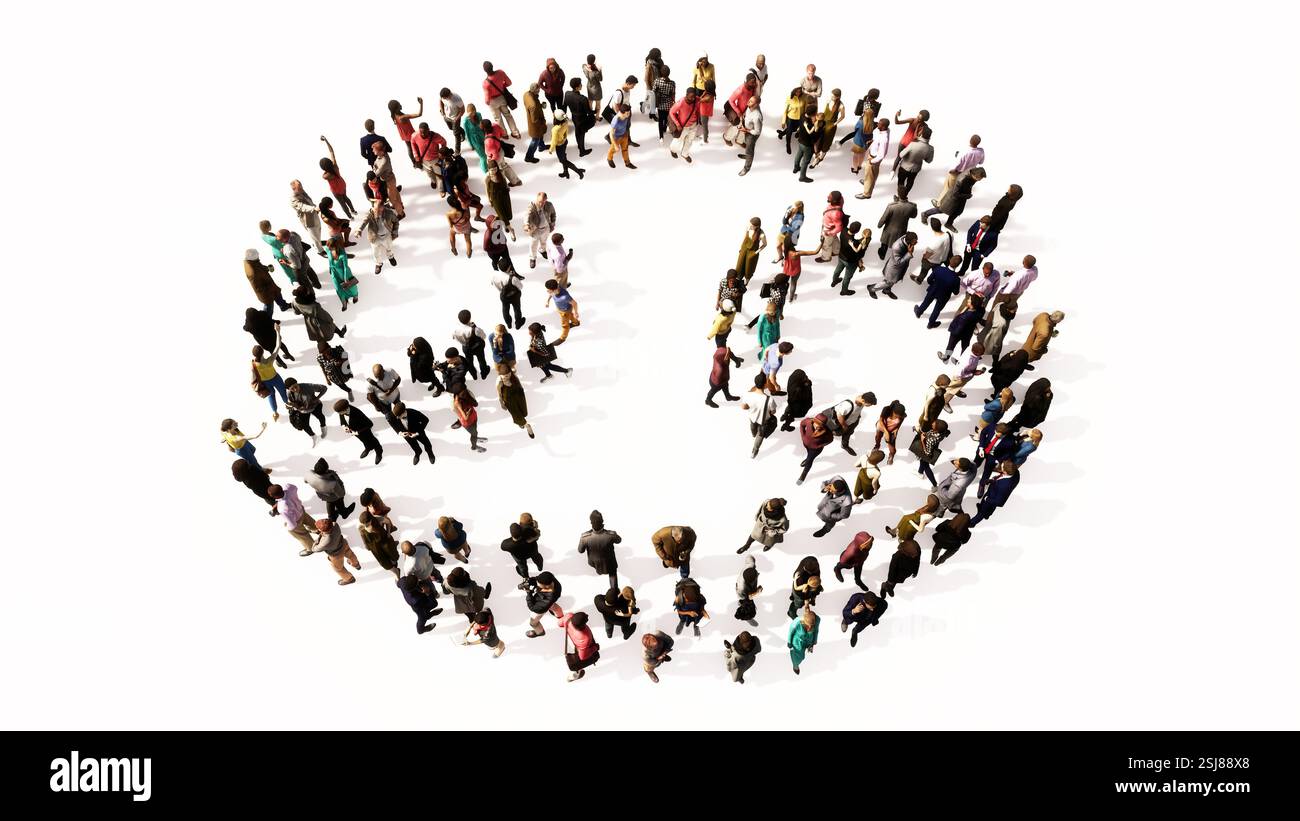 Concept or conceptual large gathering of people forming an cancer ...