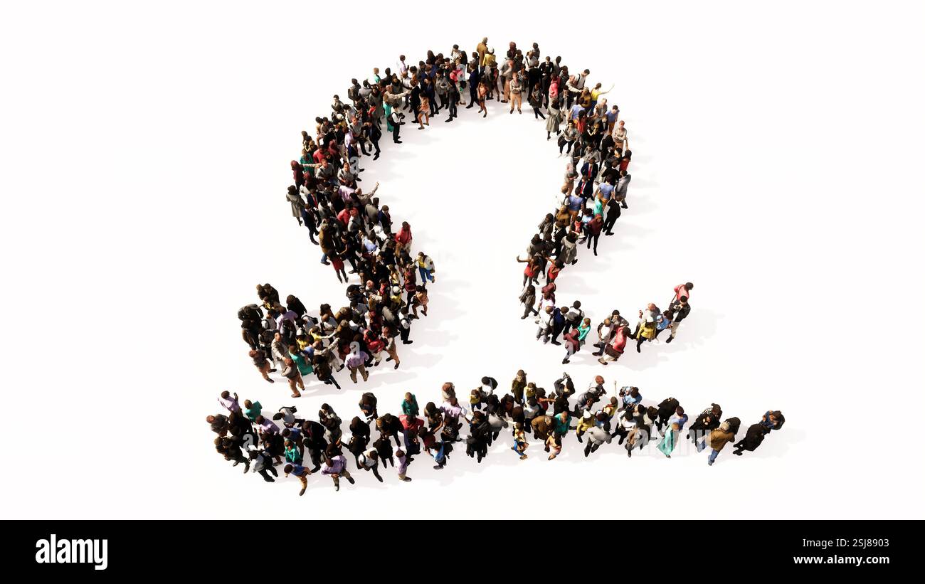 Concept or conceptual large gathering of people forming libra zodiac ...