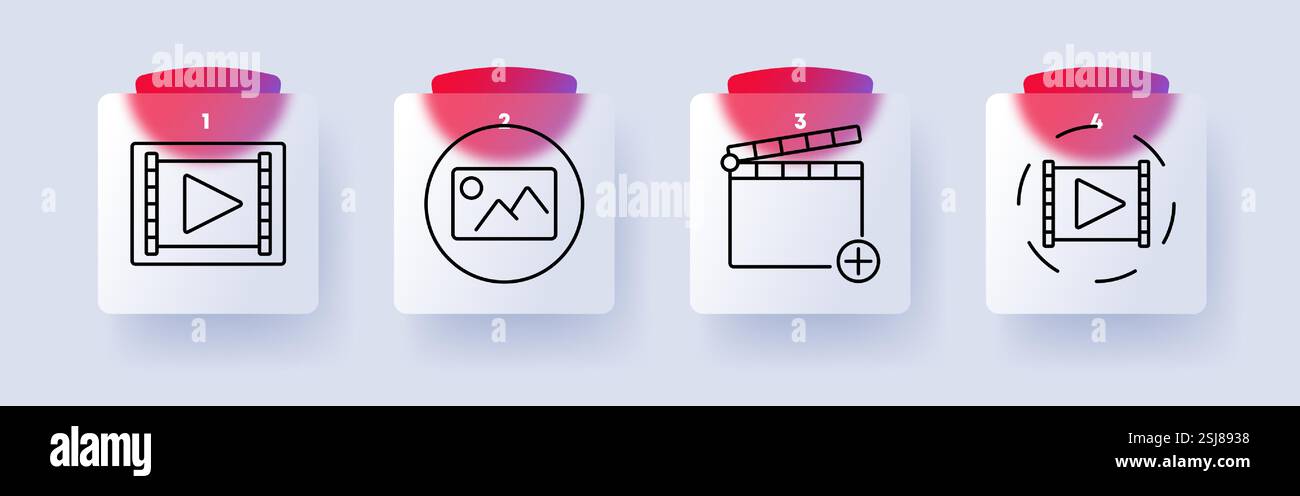 Video editing and content creation set icon. Play button, image file ...