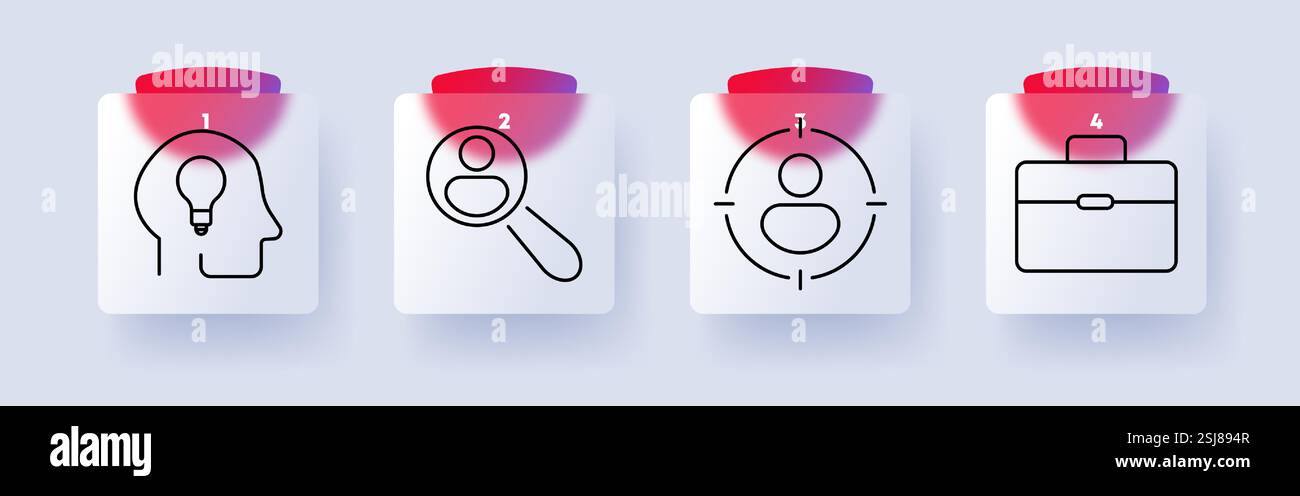 Career and human resources set icon. Idea head, user search, person target, briefcase ...