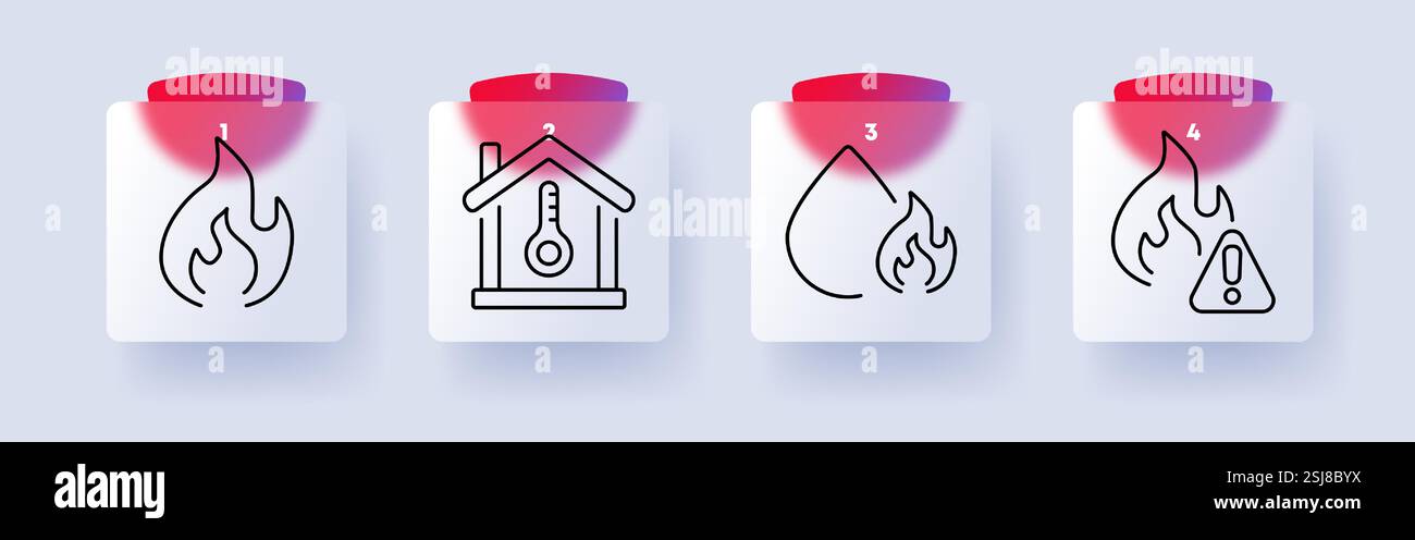 Fire safety set icon. Flame, home temperature, water and fire, fire ...