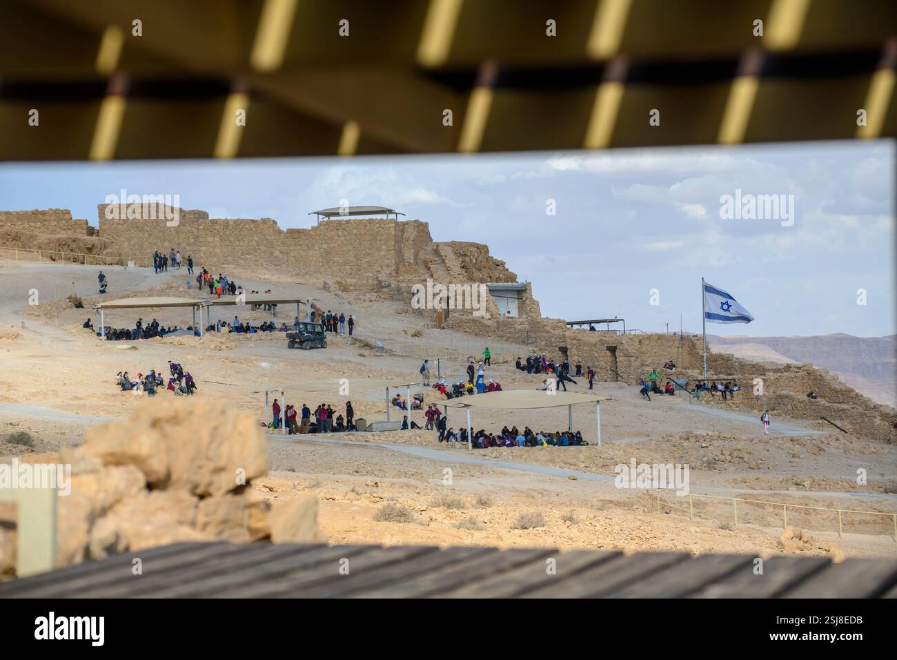 Groups of visitors exploring the ancient site of Masada, Israel Stock ...
