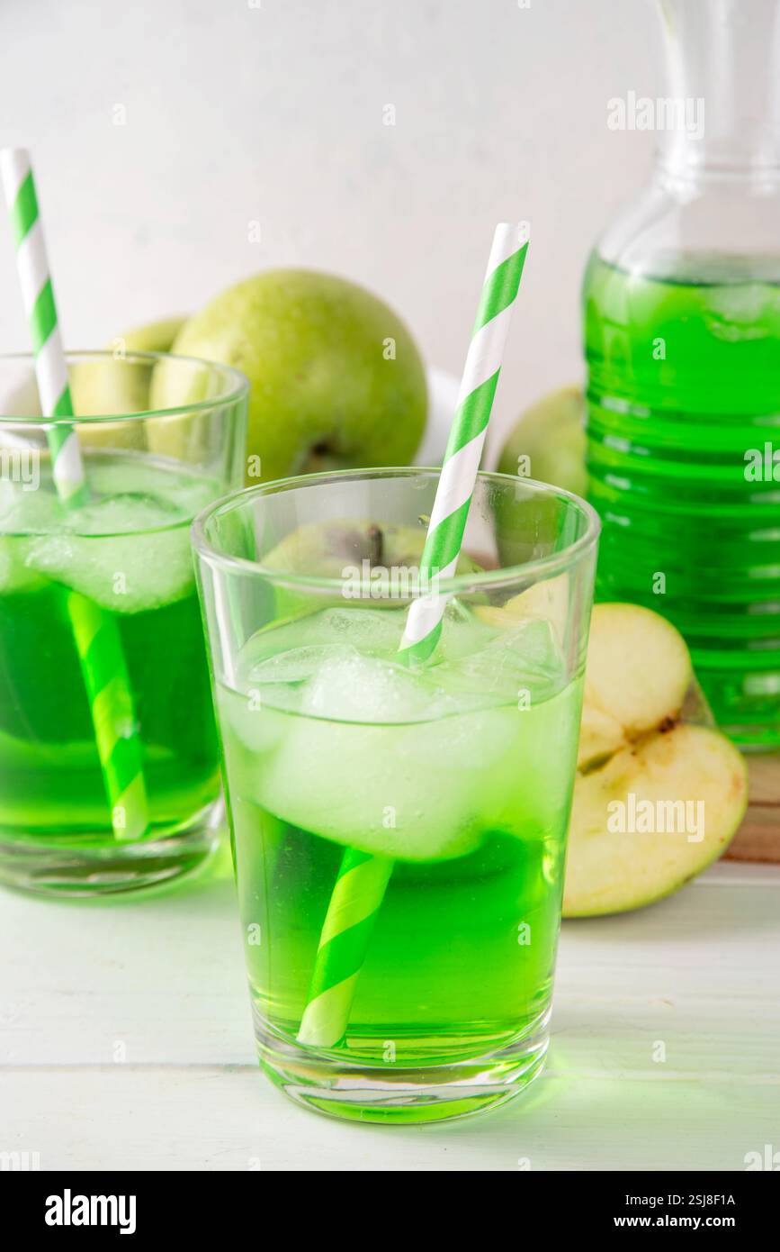 Homemade green apple lemonade cocktail, refreshing summer emerald color ...