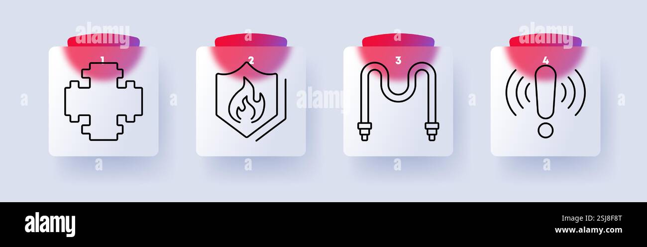 Safety and utilities set icon. Construction block, fire shield ...