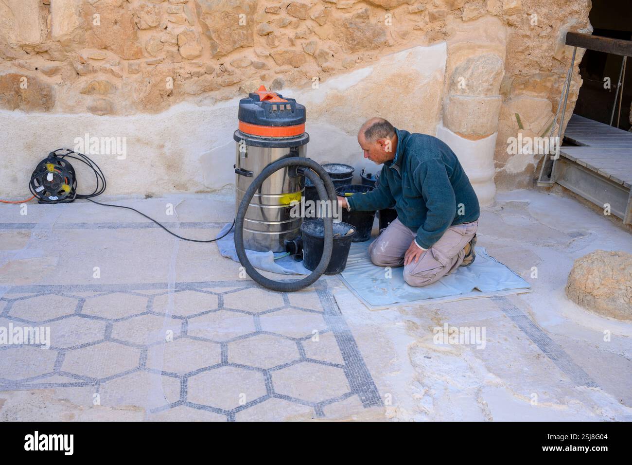Mosaic floor Restoration work, Masada, Israel Stock Photo - Alamy