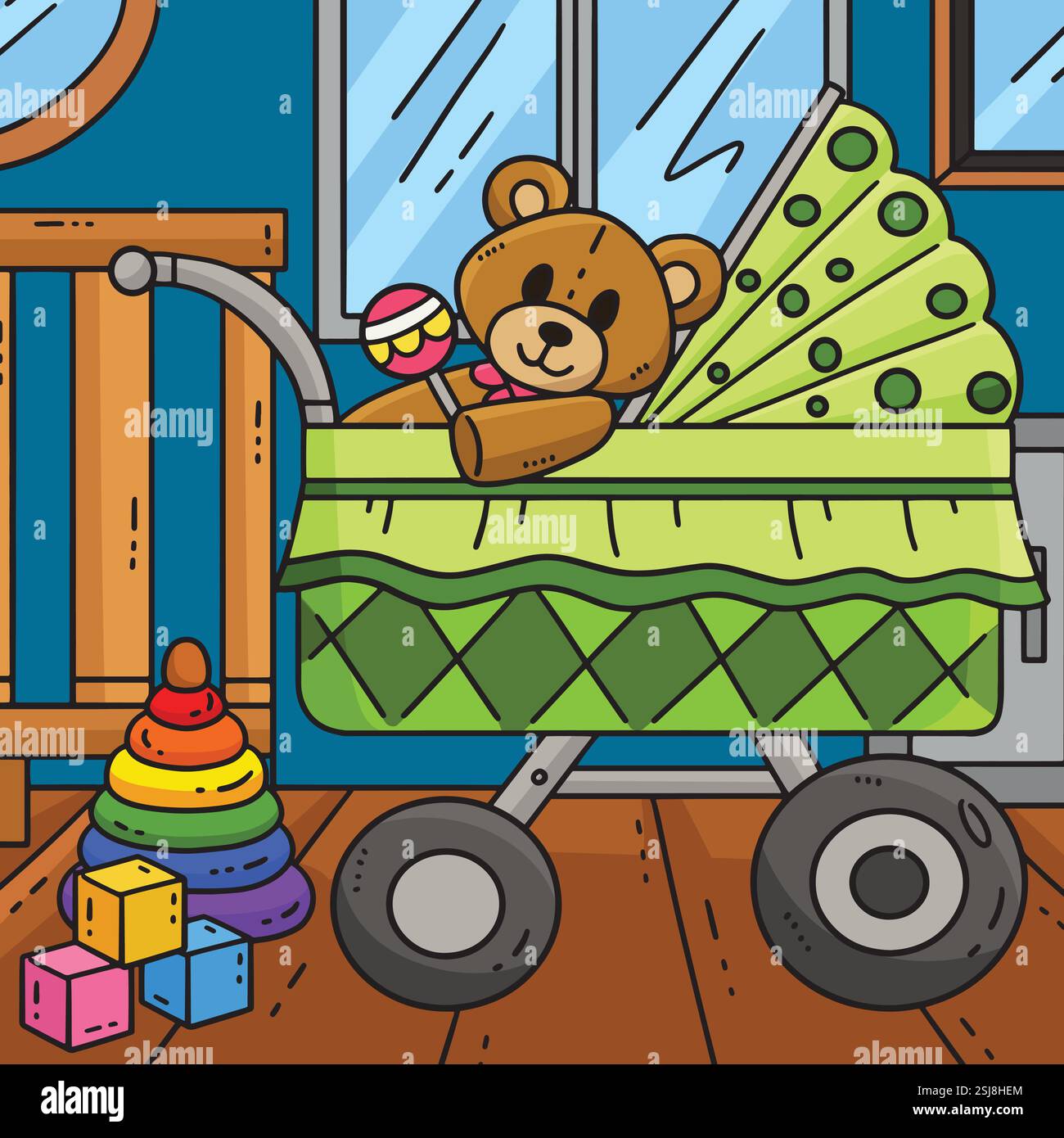 Baby Shower Baby Stroller Colored Cartoon Stock Vector Image & Art - Alamy