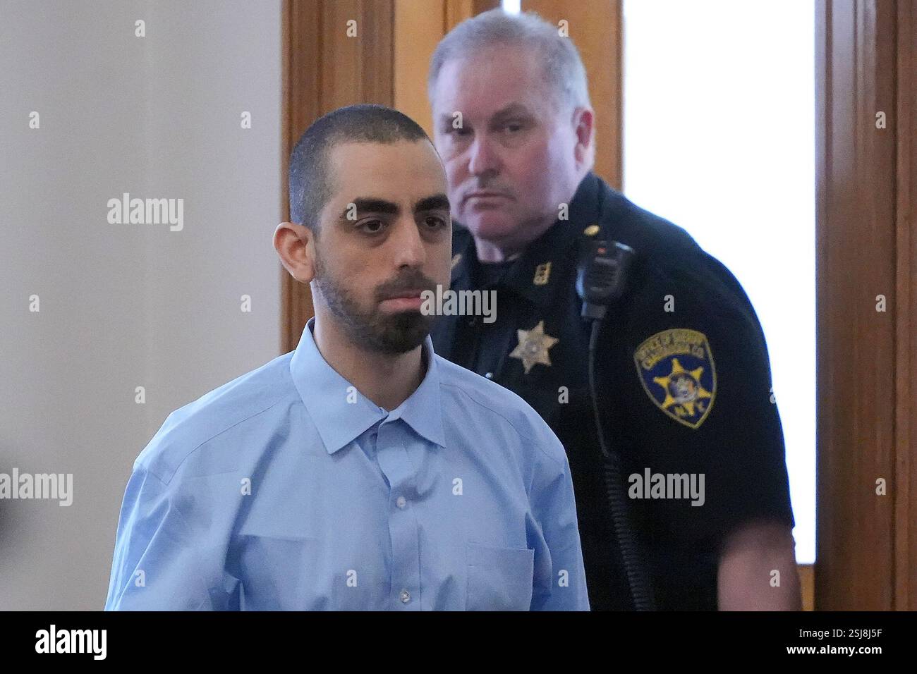 Hadi Matar is escorted into the courtroom at the Chautauqua County ...