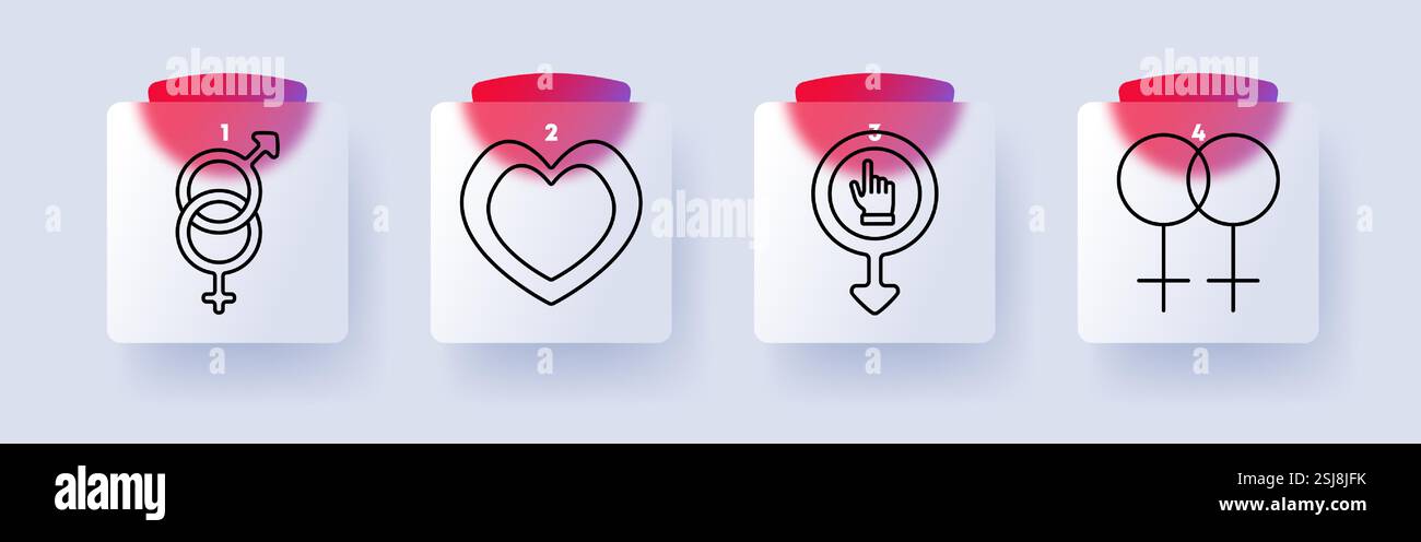 Gender and relationships set icon. Gender symbols, heart, gender ...
