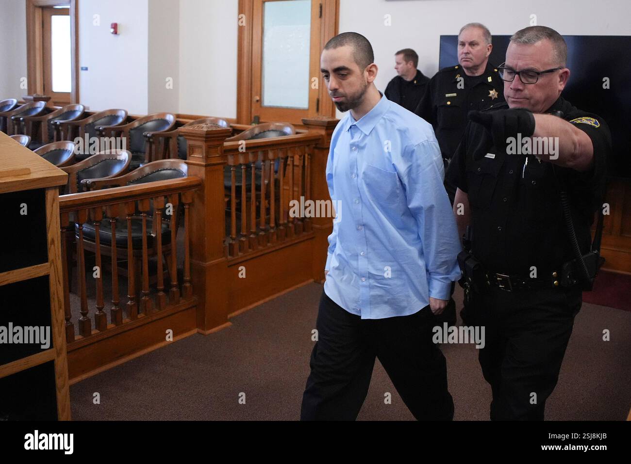 Hadi Matar is escorted into the courtroom at the Chautauqua County ...