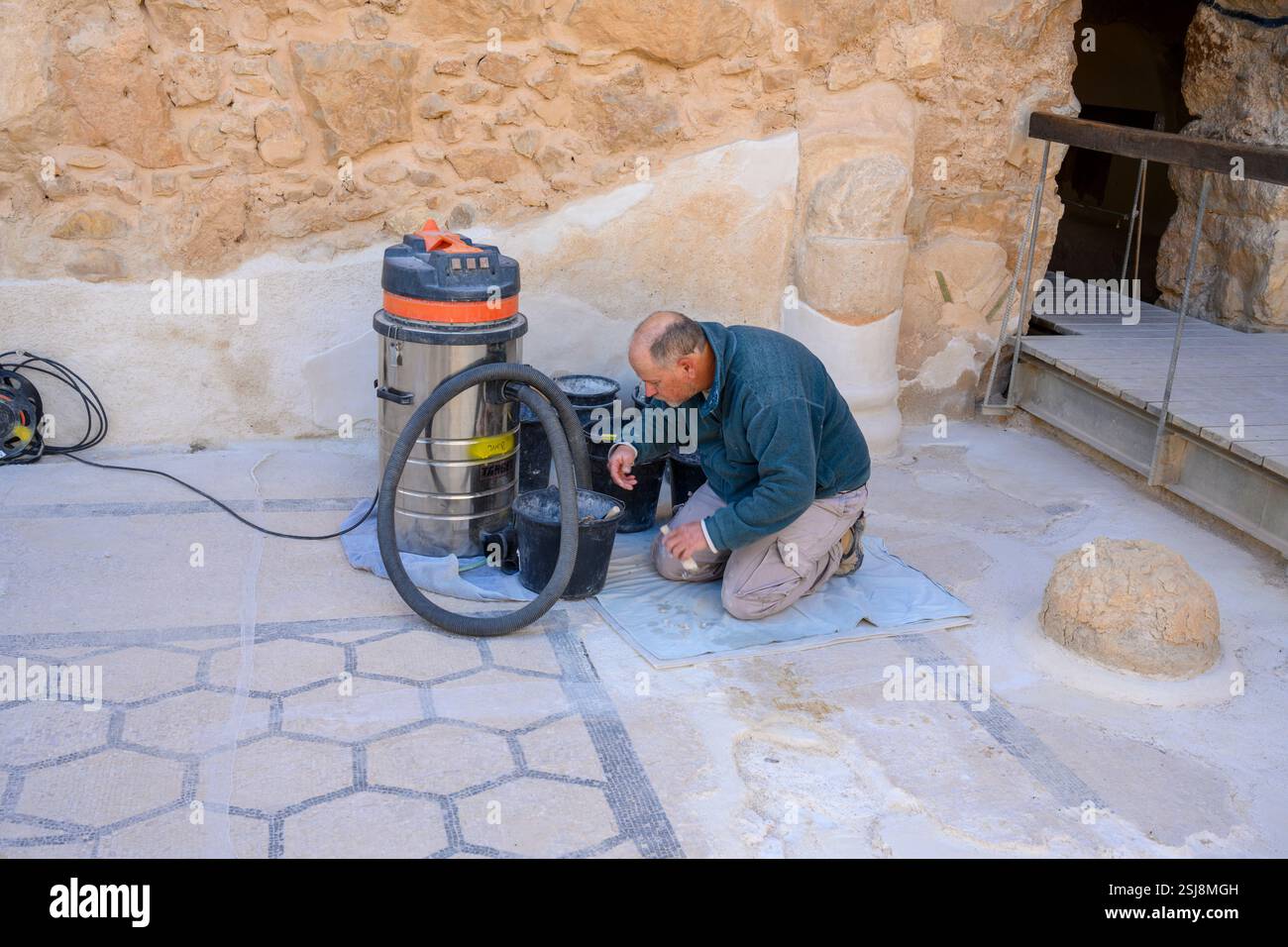Mosaic floor Restoration work, Masada, Israel Stock Photo - Alamy