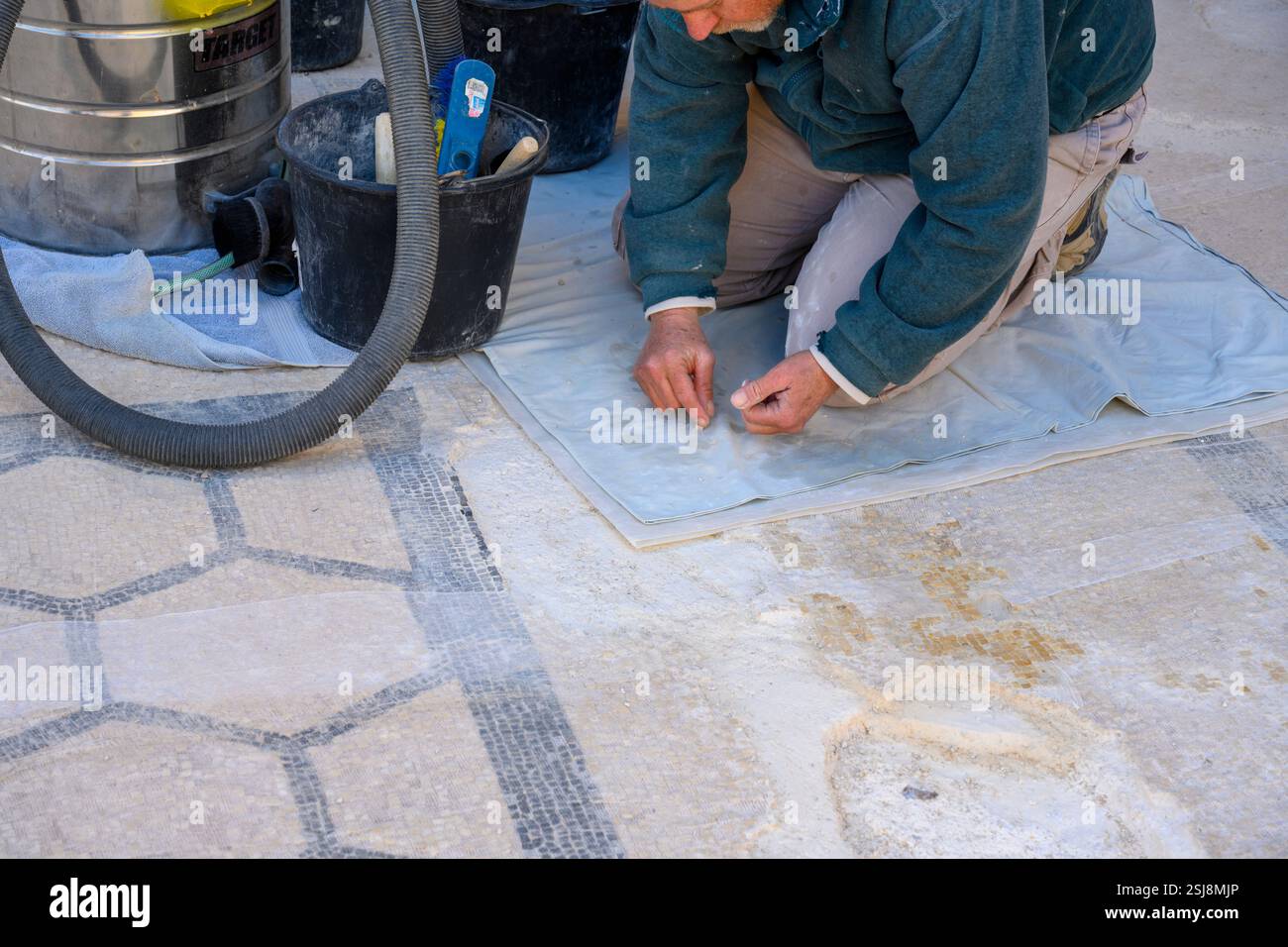 Mosaic floor Restoration work, Masada, Israel Stock Photo - Alamy