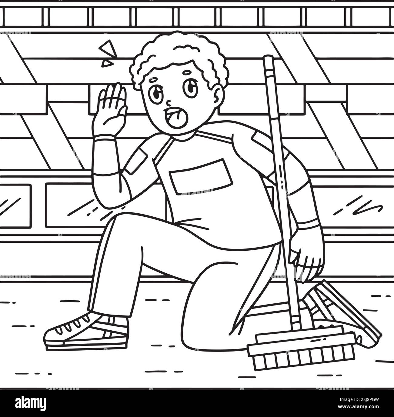 Curling Male Skip Shouting Coloring Page for Kids Stock Vector Image ...