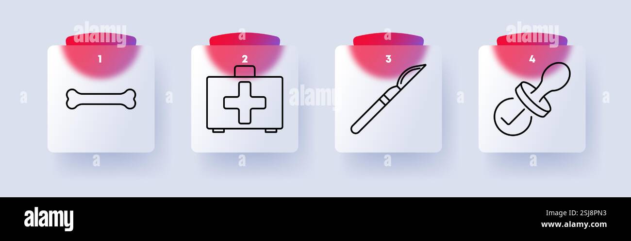 Health and wellness set icon. Bone, medical kit, surgery tool, baby ...