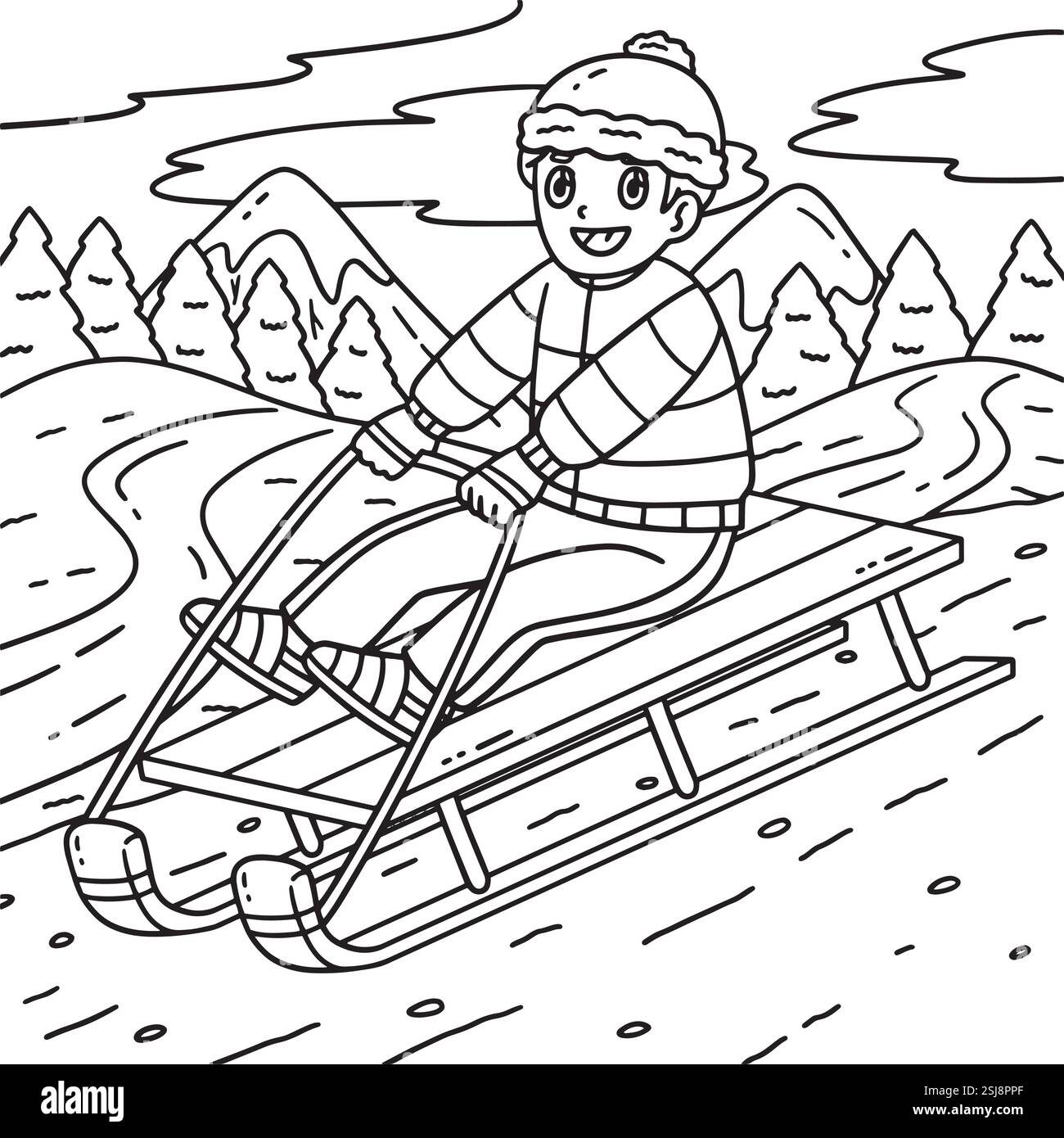 Vector illustration kids sledding Stock Vector Images - Alamy