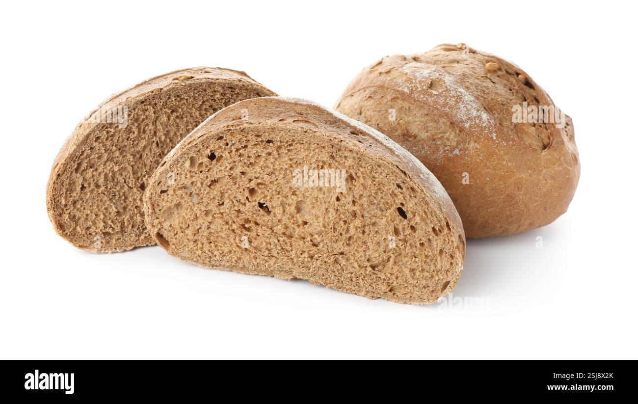 Whole and halves of bread isolated on white Stock Photo - Alamy