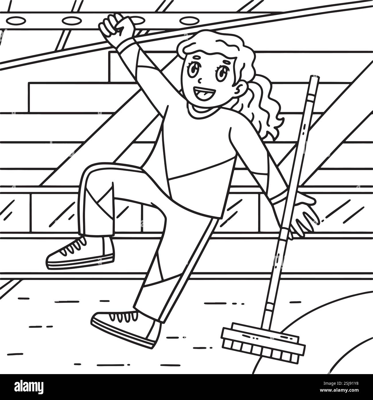 Curling Female Raising Hand in Victory Coloring Stock Vector Image ...