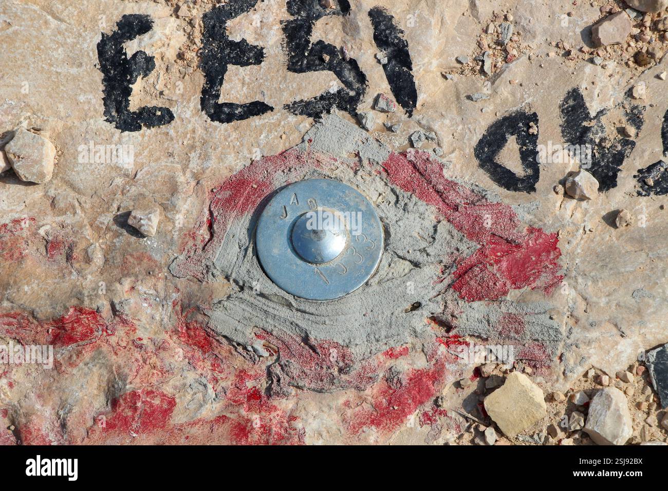 survey point embedded in concrete Stock Photo - Alamy