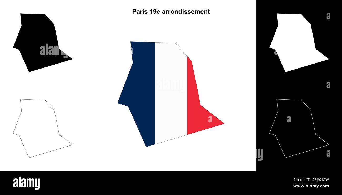 Paris 19e arrondissement vector outline map hi-res stock photography ...