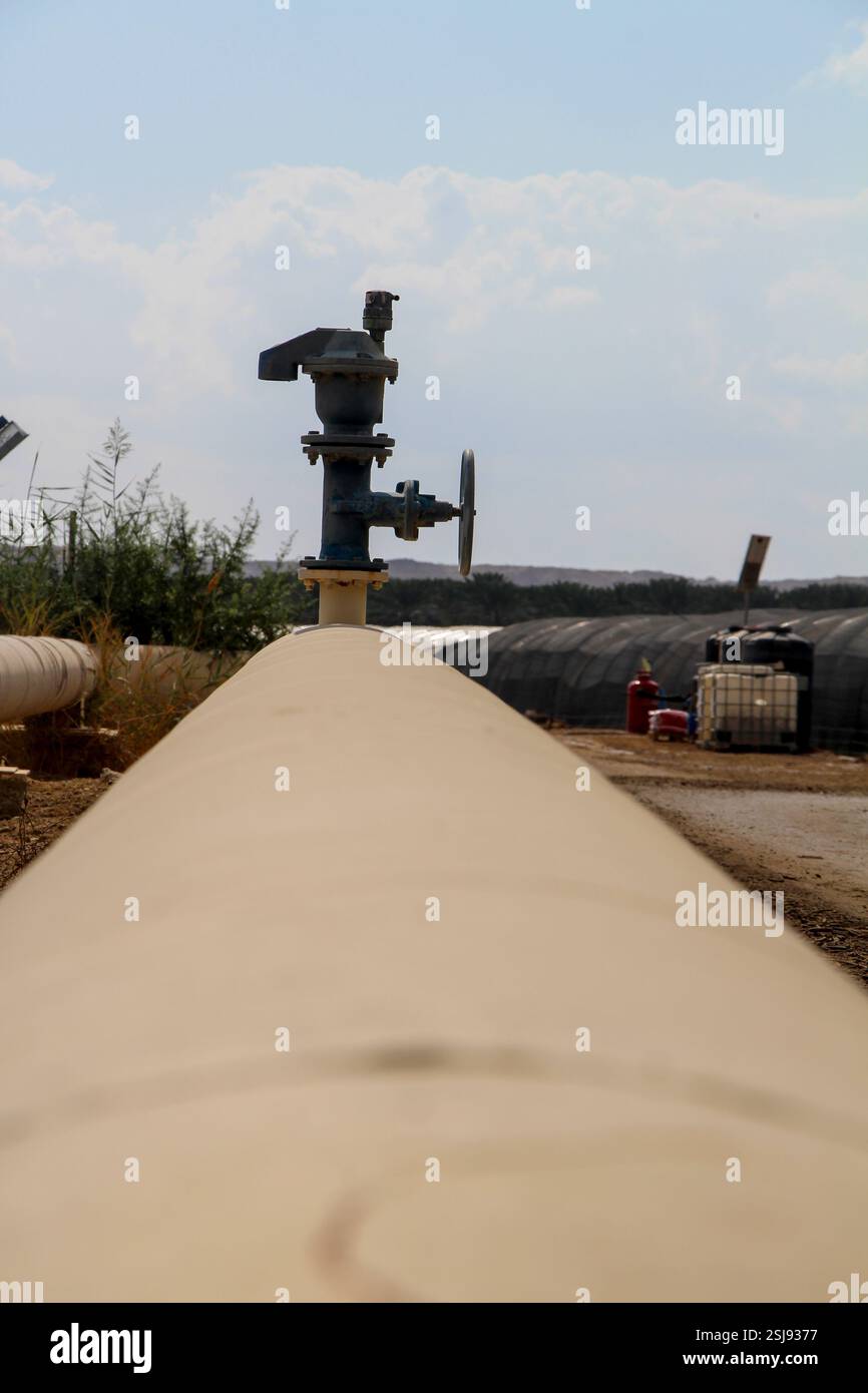 Desert adjusted Agriculture drip irrigation system and pipes photographed in the Negev Desert ...