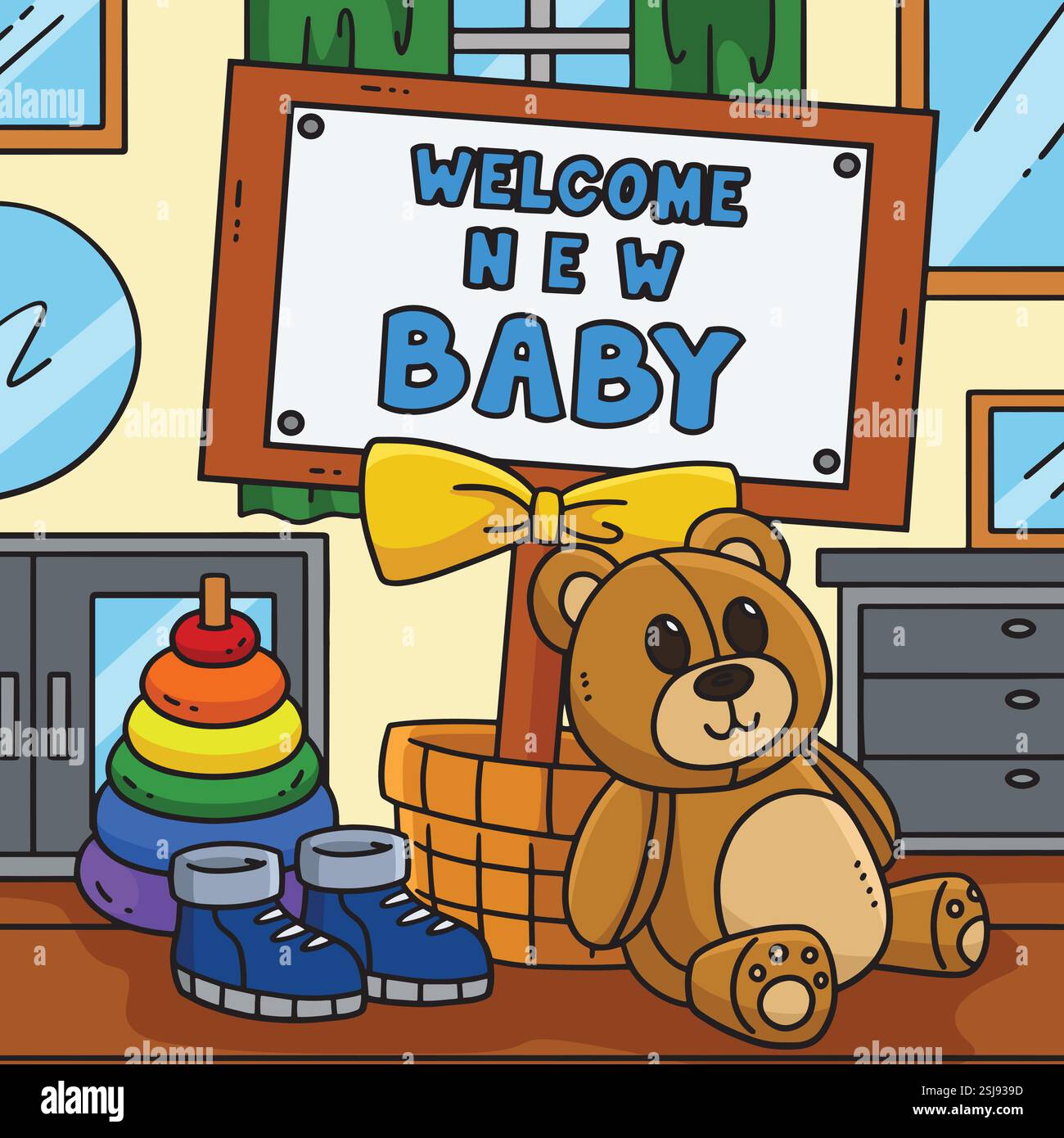 Baby Shower Welcome New Baby Greeting Colored Stock Vector Image & Art ...