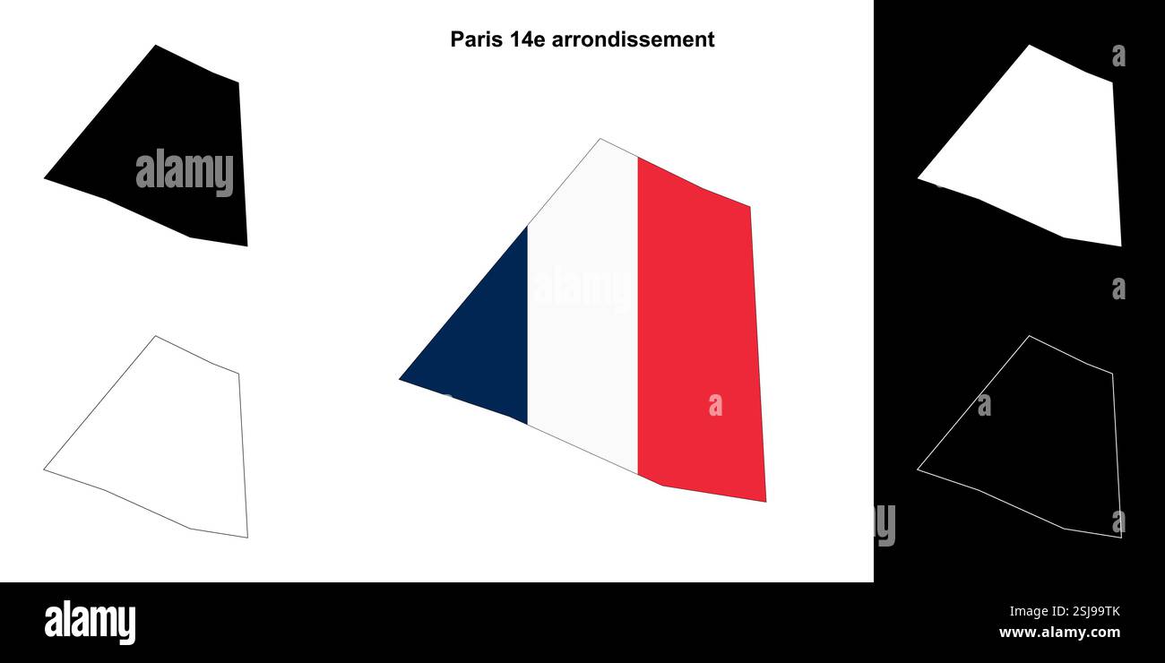 Paris 14e arrondissement vector outline map hi-res stock photography ...