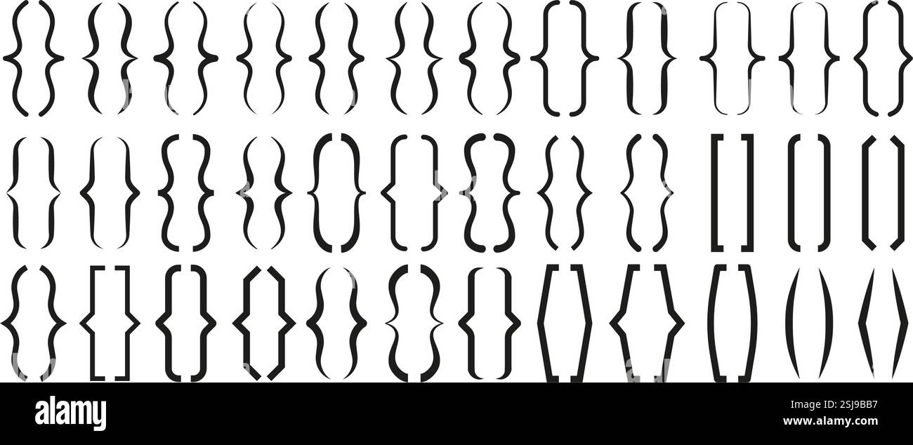 Text brackets. Curly bracket icons, typography braces pairs for ...