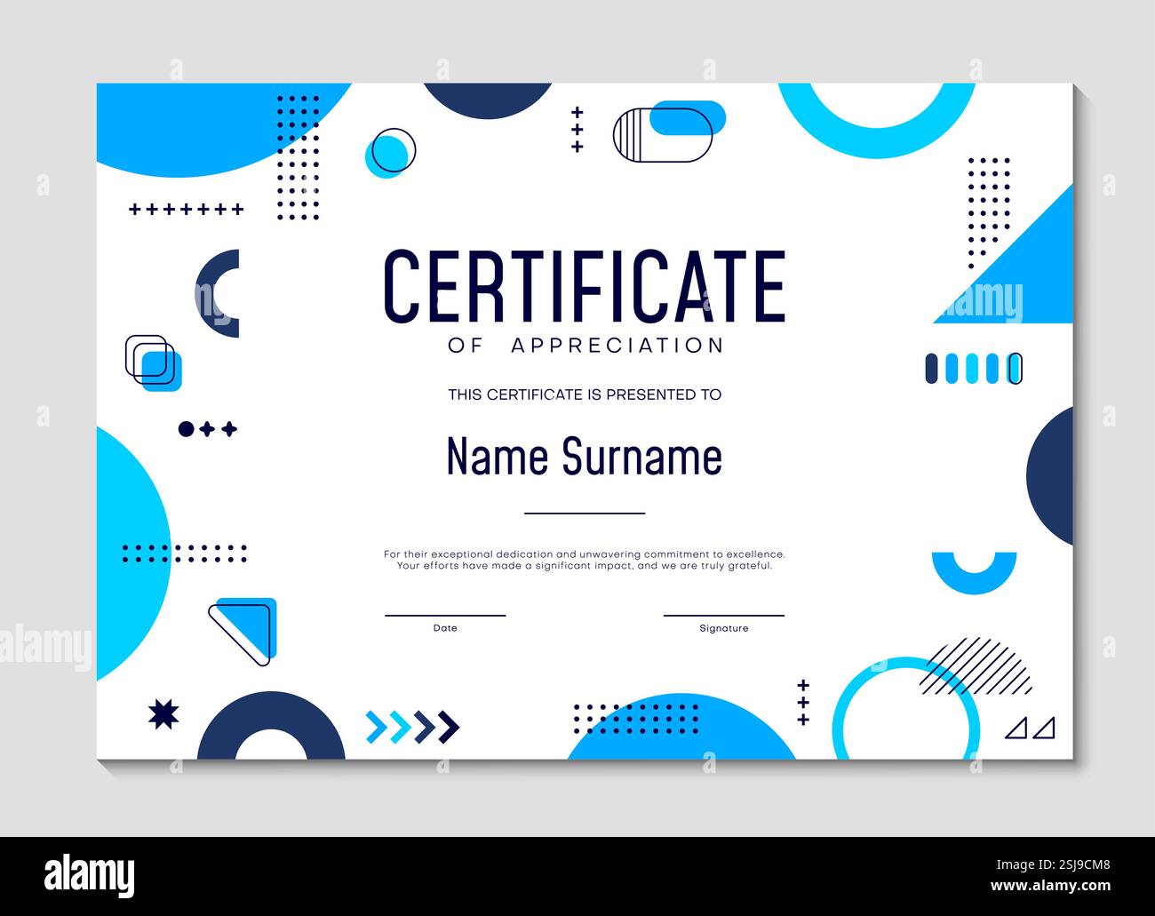 Diploma certificate template with geometric Memphis shapes. Vector ...