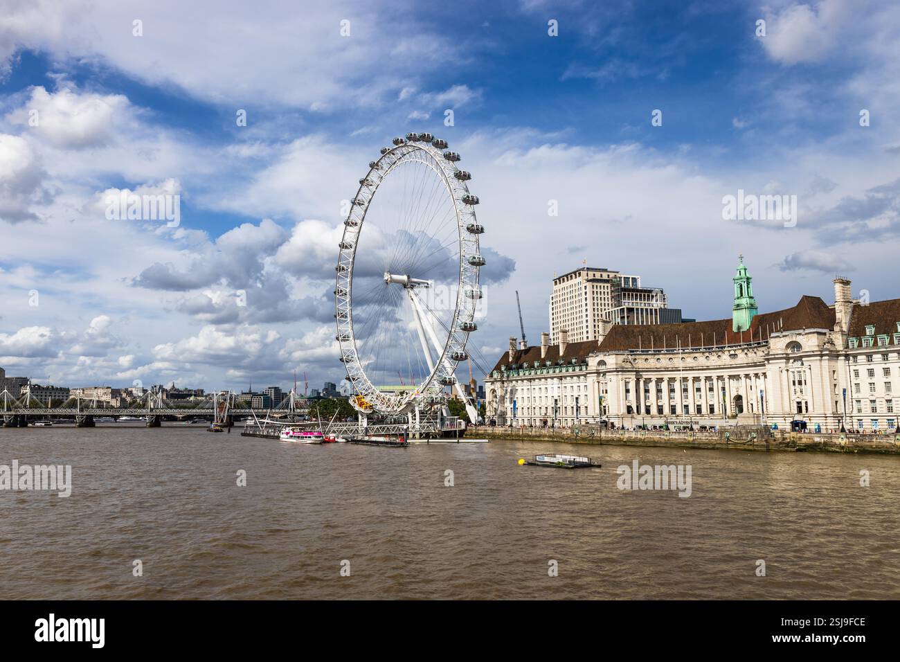 The London Eye and River Thames on a Partly Cloudy Day in London ...