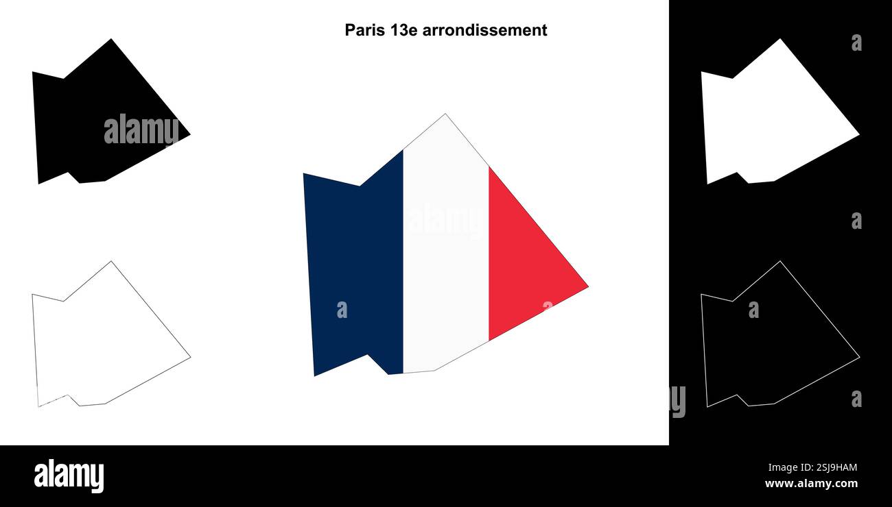 Paris 13e arrondissement vector outline map hi-res stock photography ...