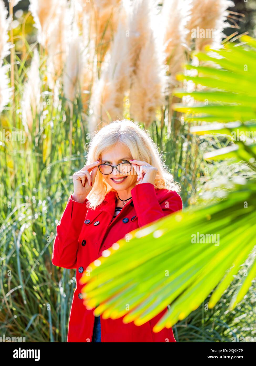 Mid-adult 40ties attractive blonde woman with glasses spectacles Stock ...