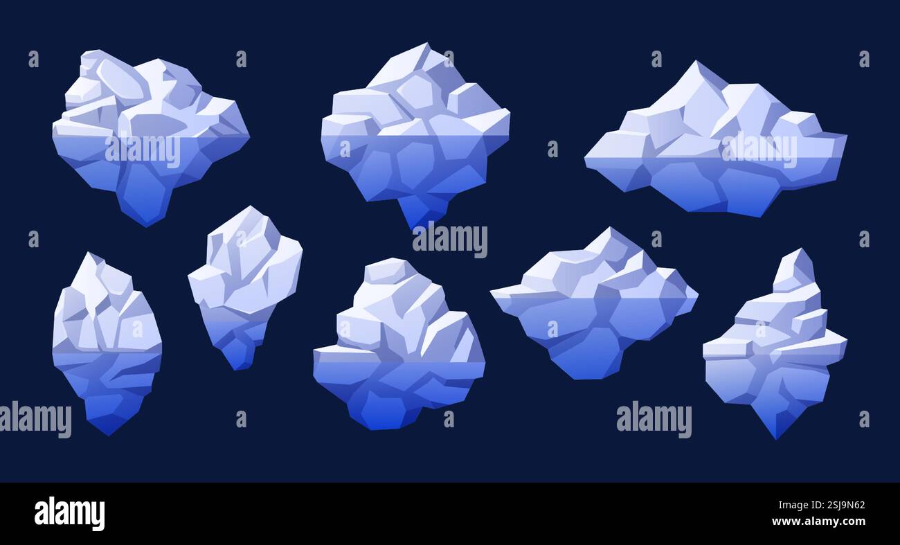 Floating icebergs. Arctic glaciers, frozen icy mountains and blue ice ...