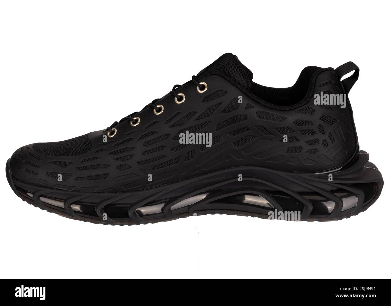 Black Modern Sneaker with Futuristic Sole Isolated on White Stock Photo ...