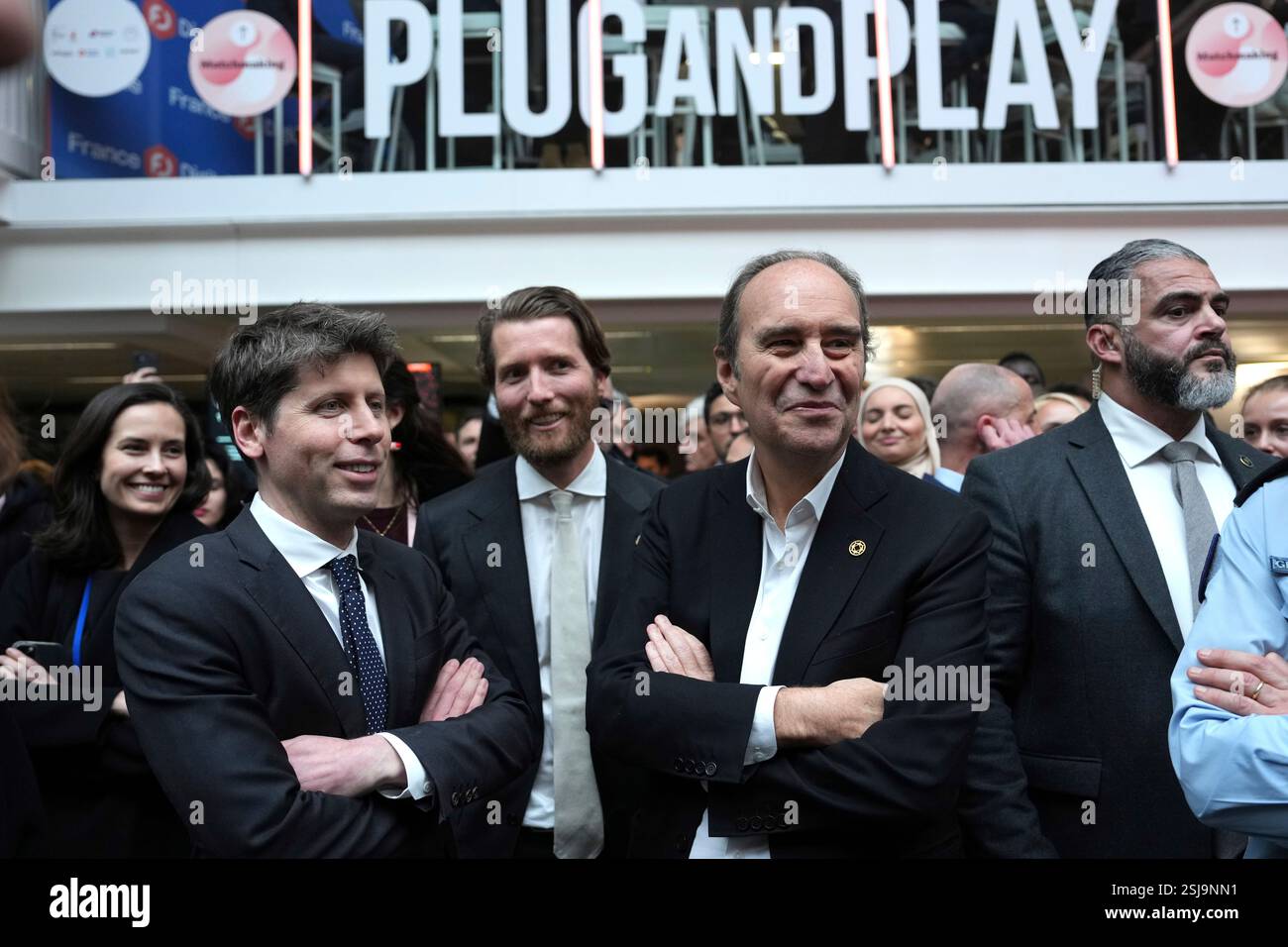 Sam Altman, CEO of OpenAI, left, at Station F, during an event on the ...