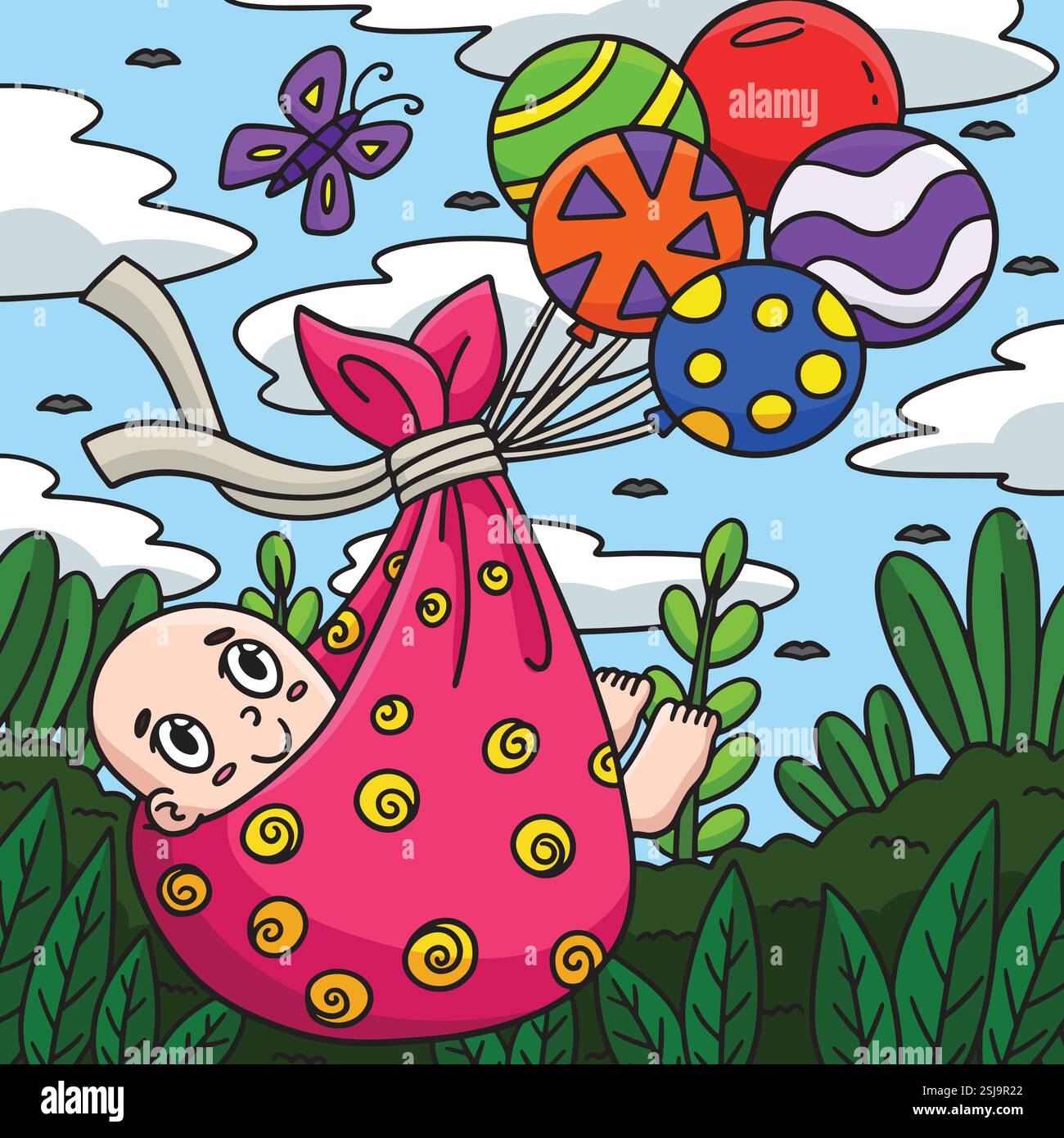 Baby Shower Balloon Carrying Baby Colored Cartoon Stock Vector Image ...